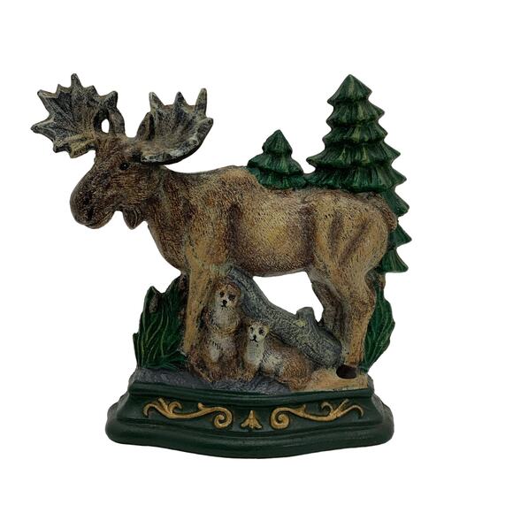 Unbranded | Other | Cast Iron Moose Doorstop Hand Decorated Otters Pine ...